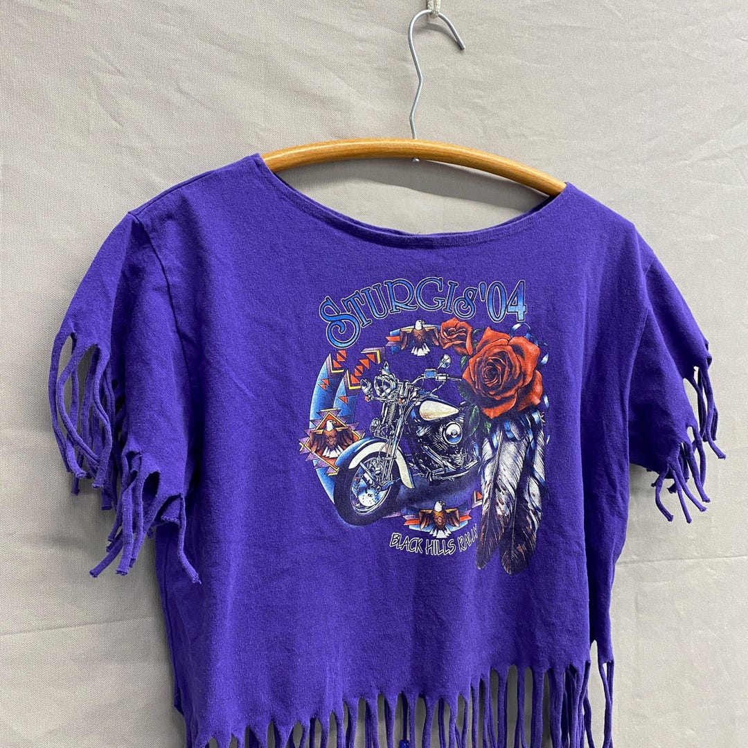 2004 Sturgis Black Hills Rally Purple Cut off Tassles Tank Shirt USA ...