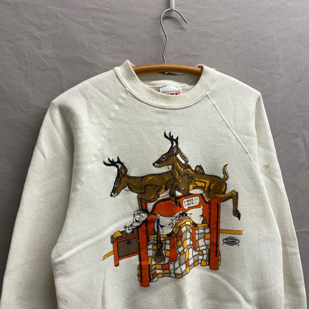 Medium / 1980s Deer Hunting Counting Deer White Raglan Nature Comic ...