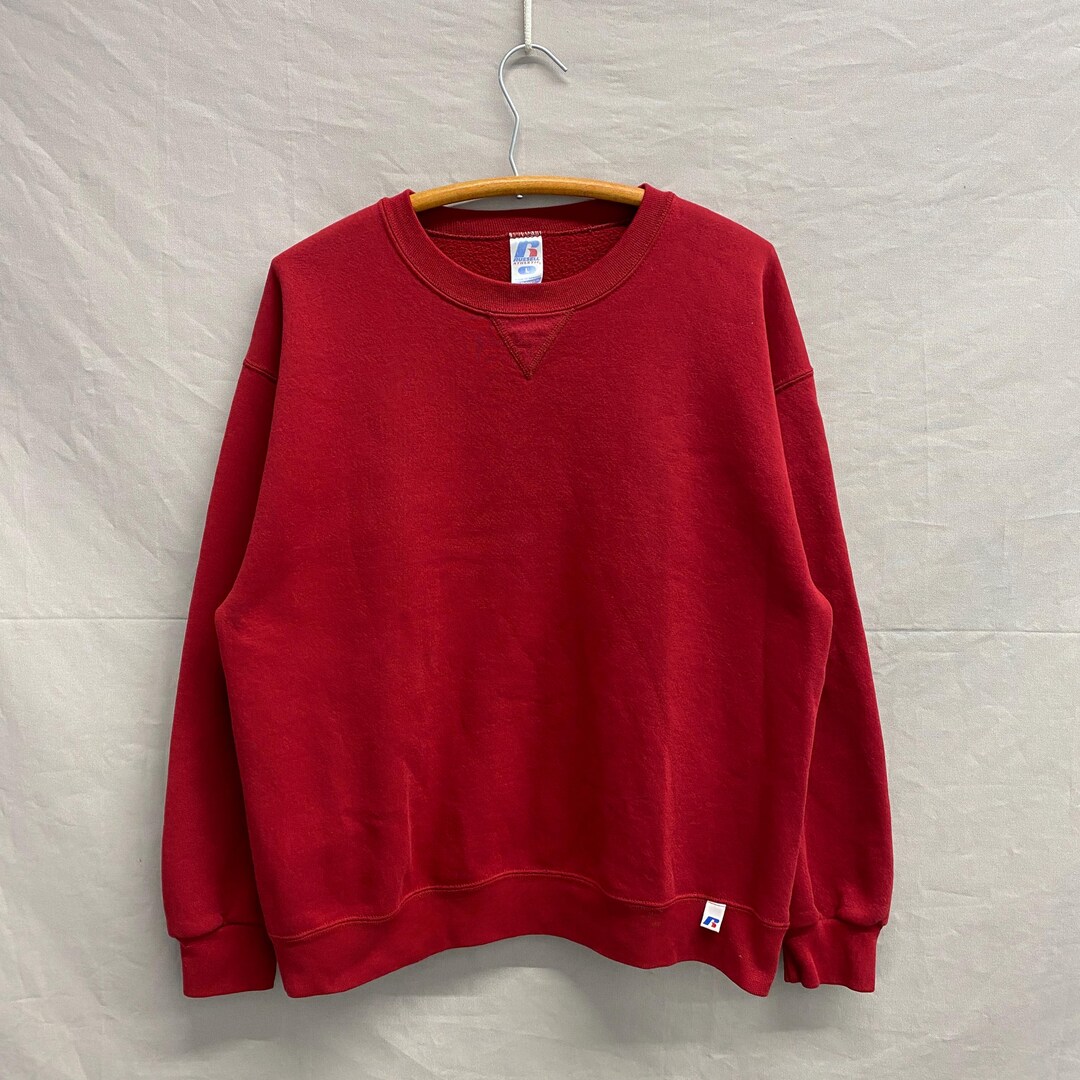 Large / Vintage Deep Red Russell Athletic Blank Boxy Faded Crewneck ...