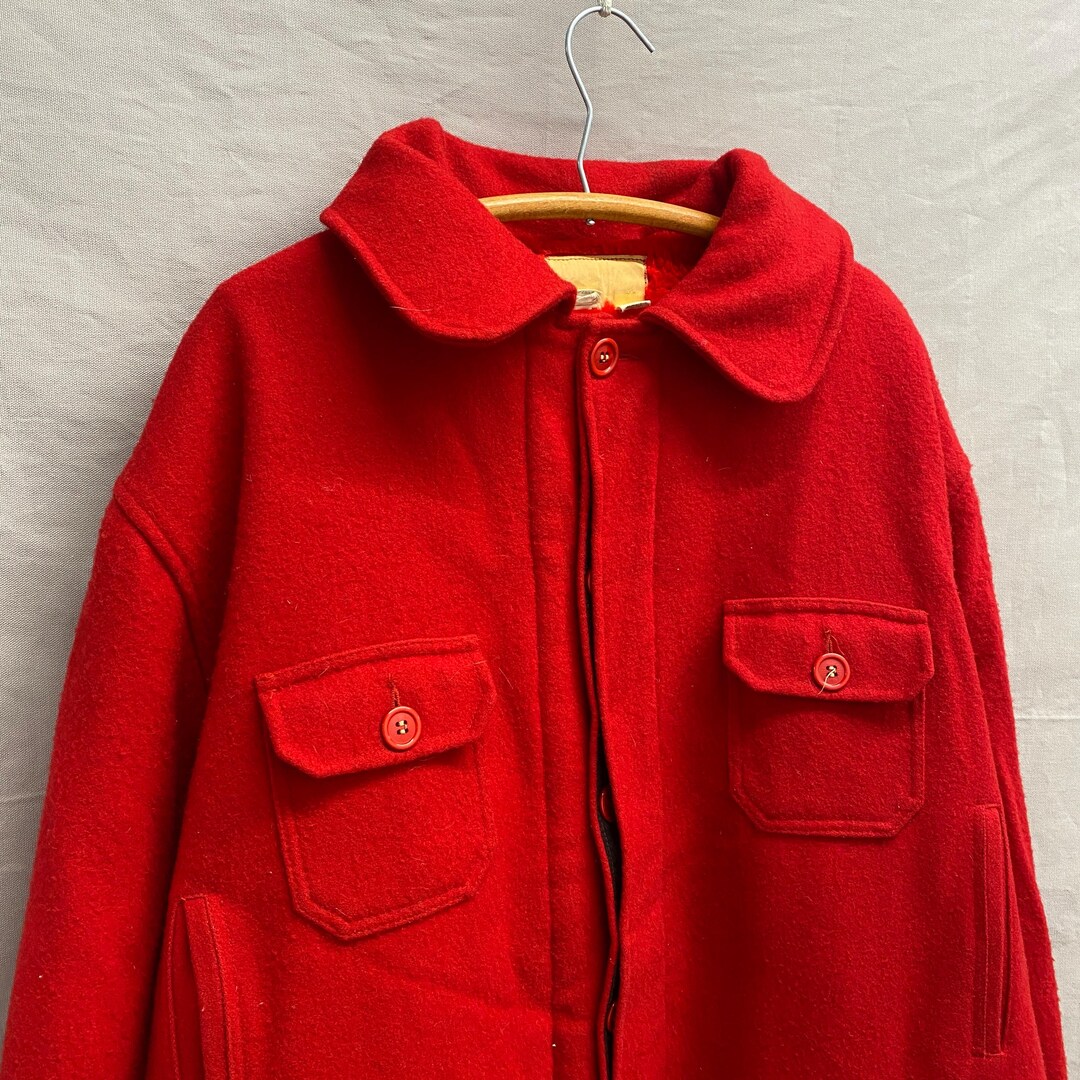 X-large / 1950s/60s Bemidji Woolen Mills Red Mackinaw Wool Blend Fur ...