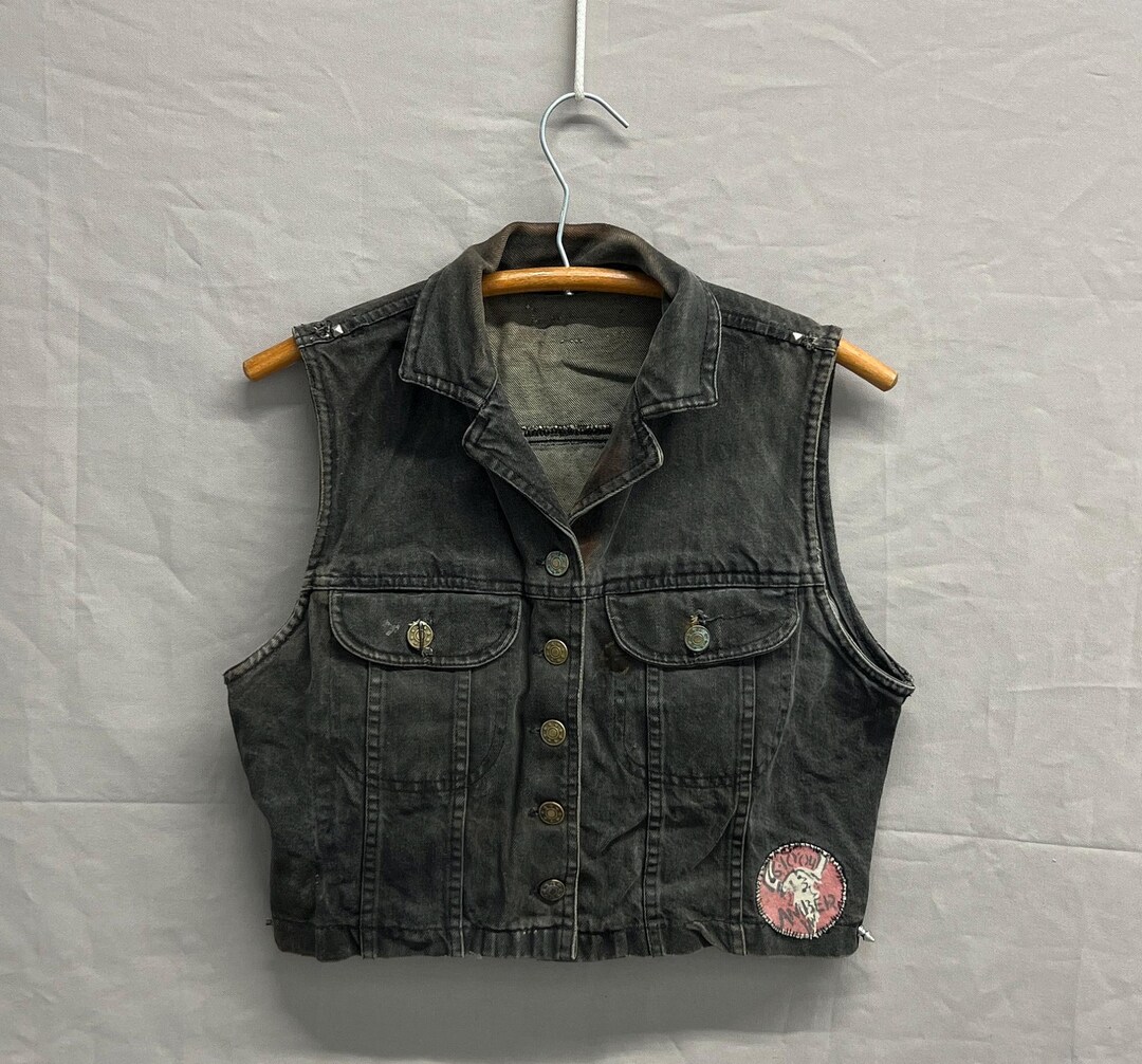 Small / Vintage Dirty Side Down Punk Studded Patches Battle Jacket ...