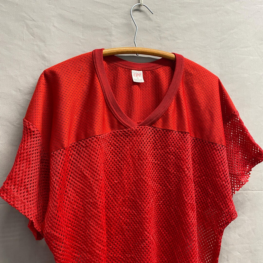 Large / 1970s Red Mesh Fishnet Cropped Blank Jersey USA Made - Etsy