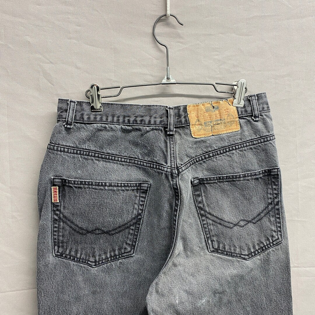 30 X 28 / 1990s Gitano Black Denim Wide Leg Tapered Baggy Grunge Womens ...