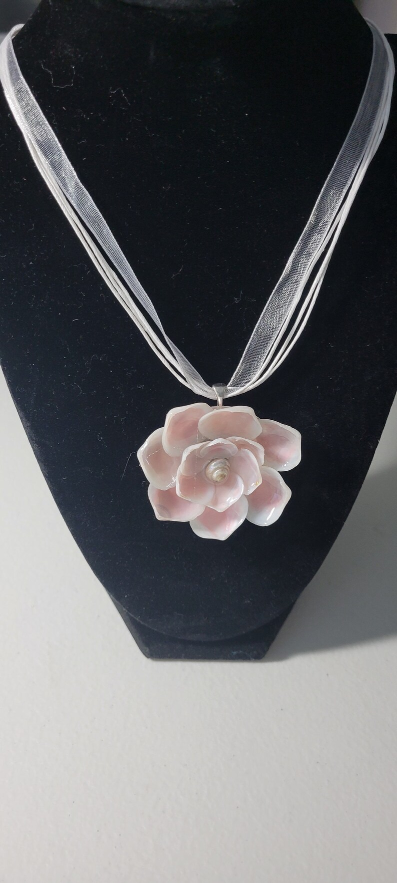 Pink Shell Necklace With White Ribbon Necklace - Etsy