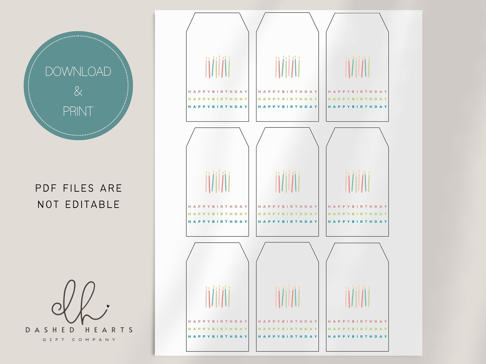 Happy Birthday Candle Party Gift Tags Printable Gift Tags - Etsy