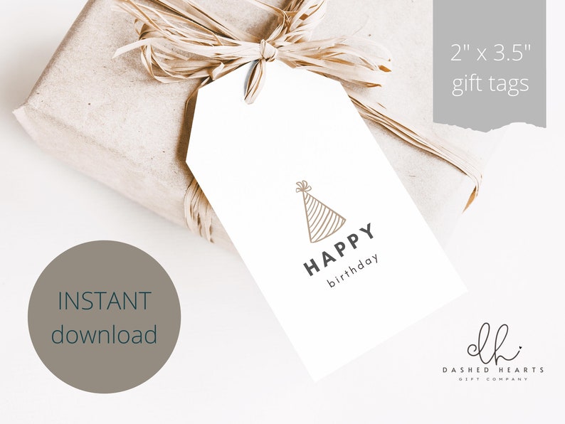 Minimalist Happy Birthday Hat Party Gift Tags Printable Gift - Etsy