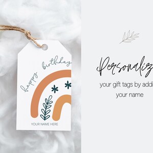 Personalize Rainbow Happy Birthday Party Gift Tags, Printable Boho ...