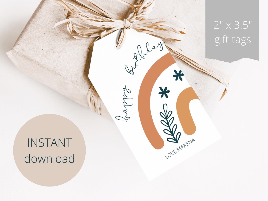 Personalize Rainbow Happy Birthday Party Gift Tags Printable - Etsy