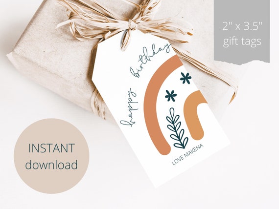 Personalize Rainbow Happy Birthday Party Gift Tags Printable - Etsy