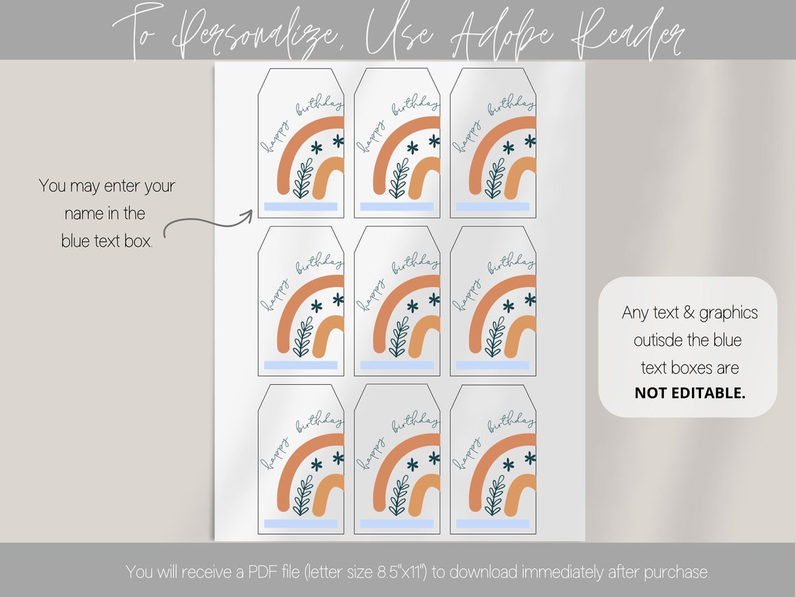 Personalize Rainbow Happy Birthday Party Gift Tags Printable - Etsy