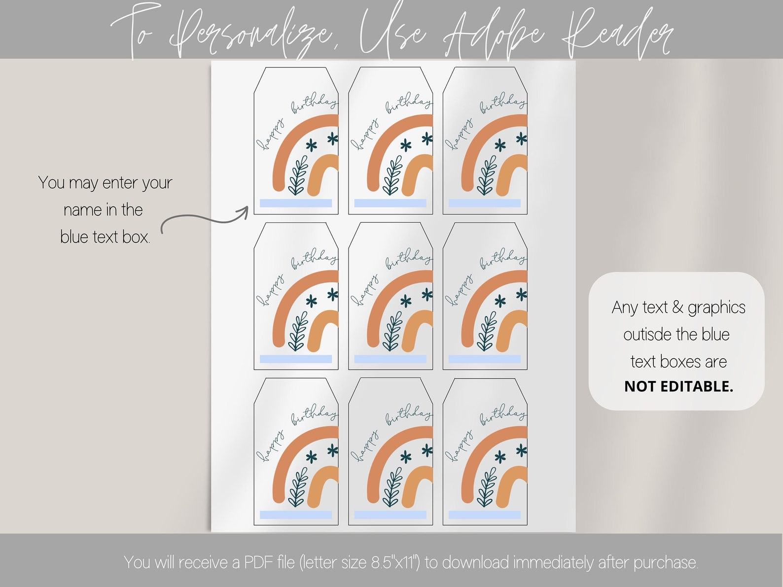 Personalize Rainbow Happy Birthday Party Gift Tags Printable - Etsy