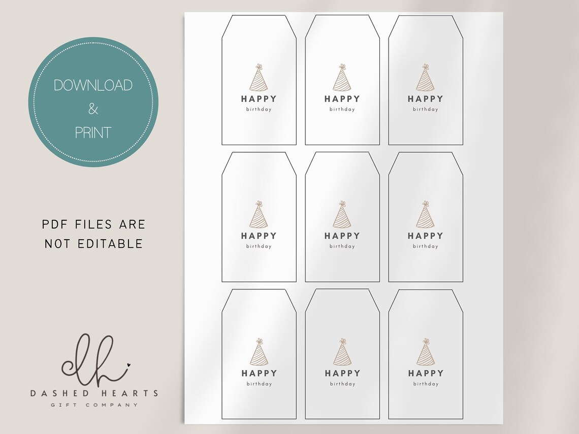 Minimalist Happy Birthday Hat Party Gift Tags Printable Gift - Etsy