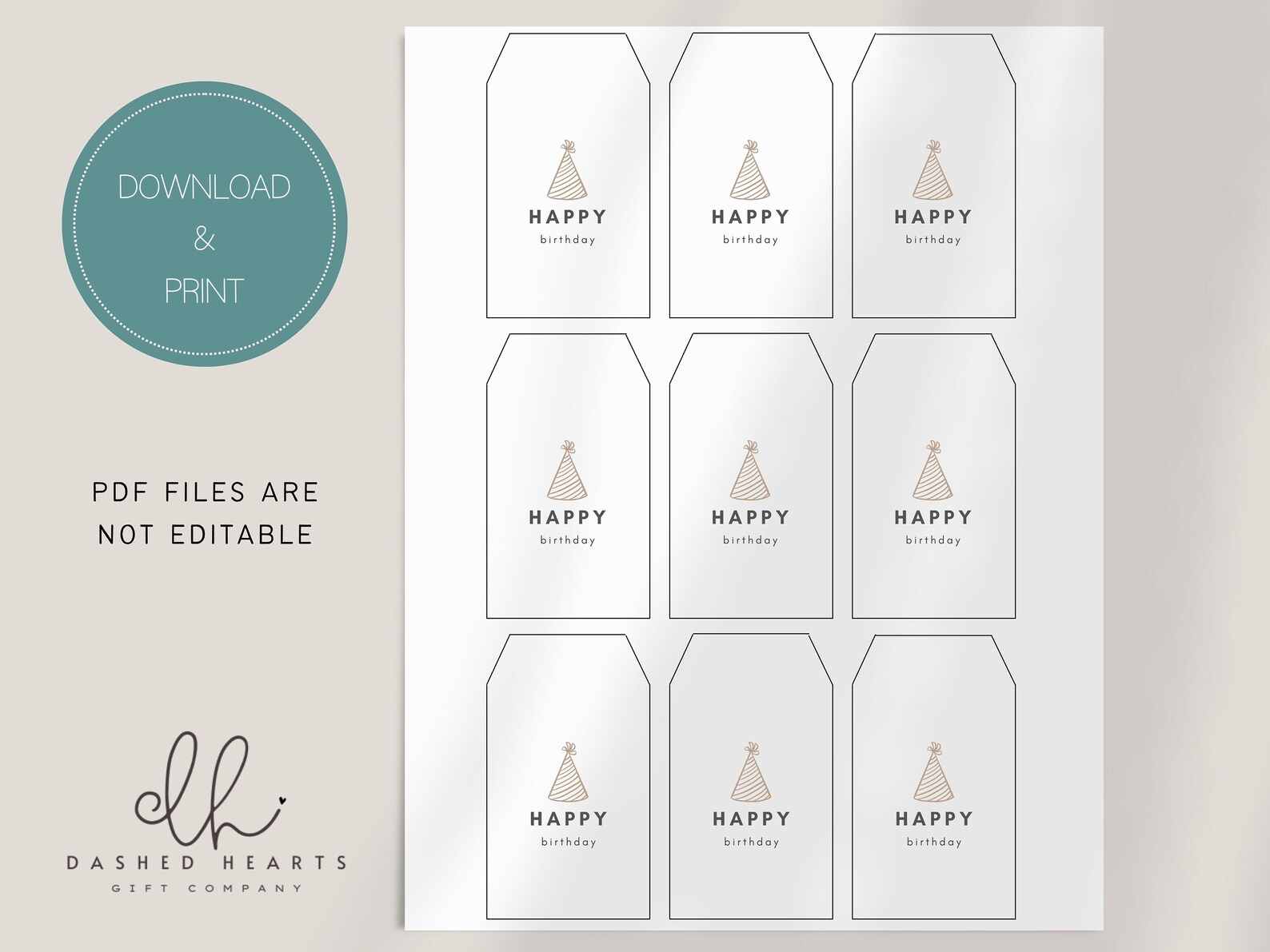 Minimalist Happy Birthday Hat Party Gift Tags Printable Gift - Etsy