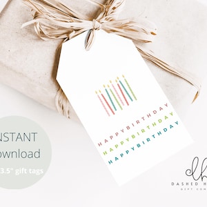 Happy Birthday Candle Party Gift Tags, Printable Gift Tags, Birthday ...