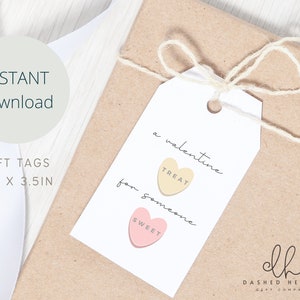 Candy Heart Valentine's Day Gift Tags, Printable Simple Valentine's ...