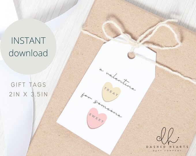 Candy Heart Valentine's Day Gift Tags, Printable Simple Valentine's ...