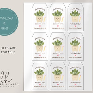 School Would Succ Without You Gift Tag, Teacher Appreciation Printable ...