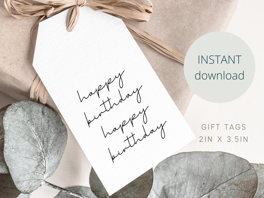 Cursive Happy Birthday Party Gift Tags, Printable Gift Tags, Birthday ...