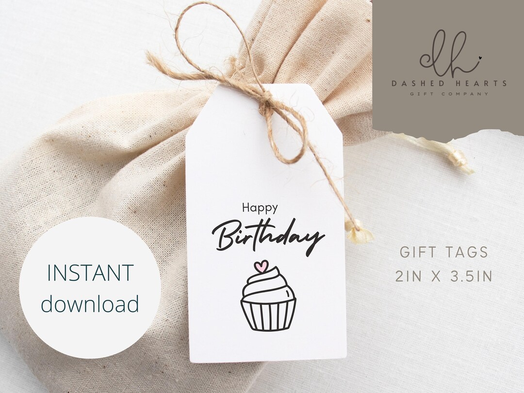 Cupcake Happy Birthday Party Gift Tags, Printable Gift Tags, Birthday ...