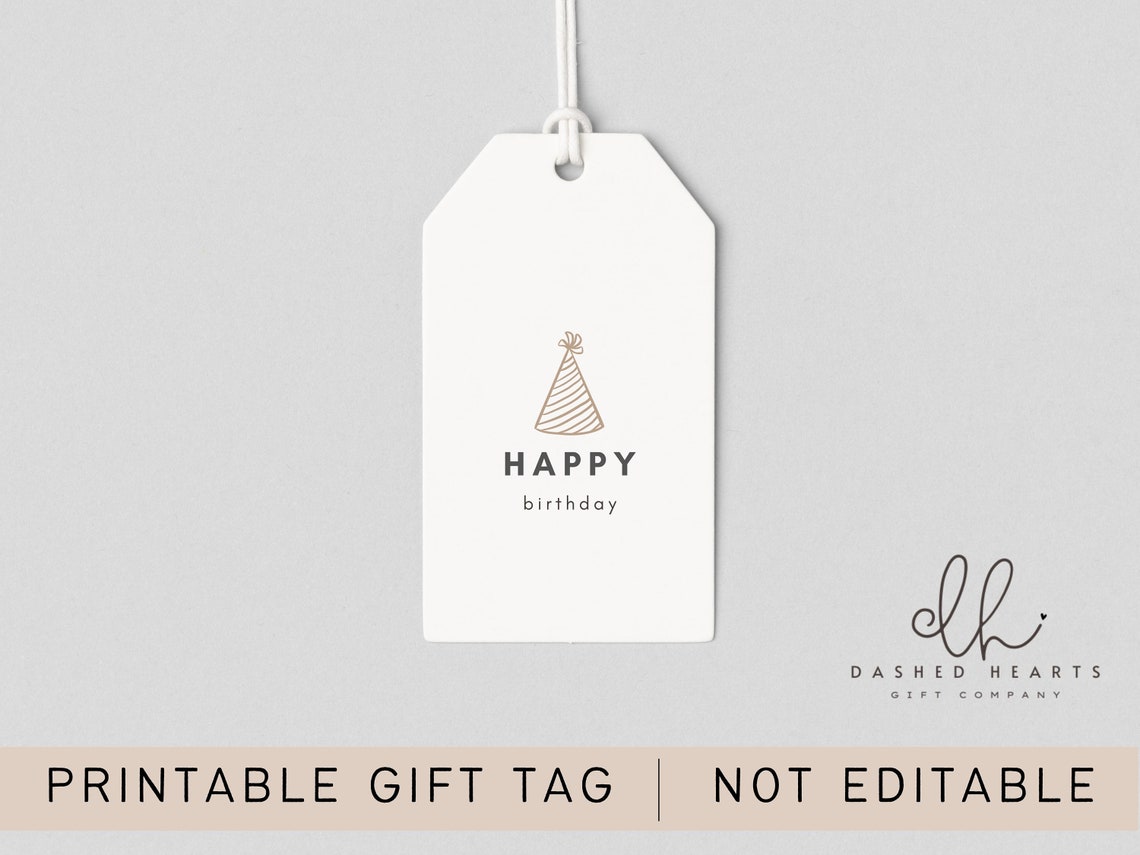 Minimalist Happy Birthday Hat Party Gift Tags Printable Gift - Etsy
