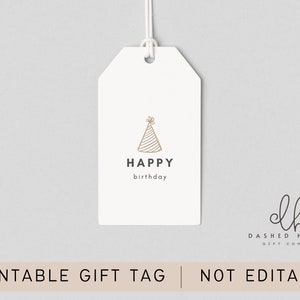 Minimalist Happy Birthday Hat Party Gift Tags, Printable Gift Tags ...