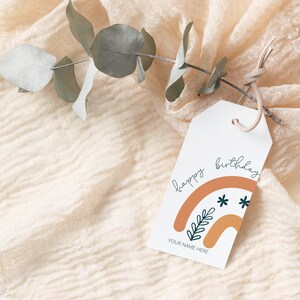 Personalize Rainbow Happy Birthday Party Gift Tags, Printable Boho ...