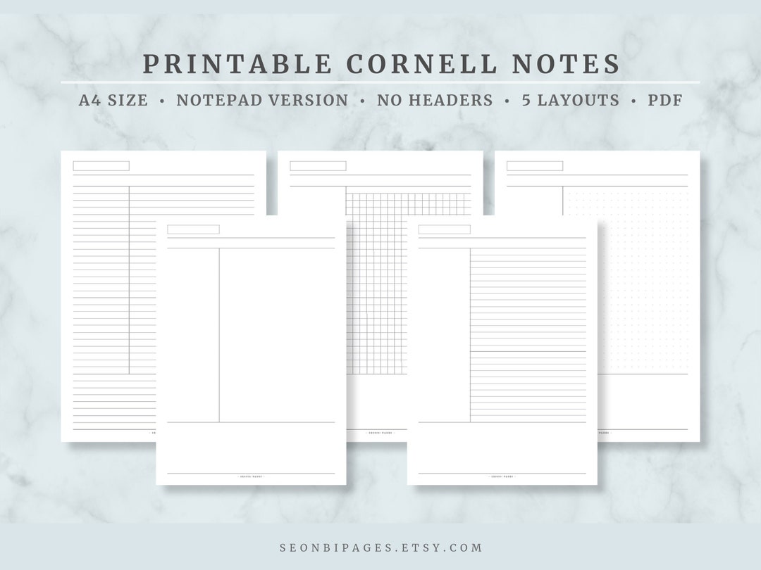 A4 Size, Printable Cornell Notes, Notepad Version, No Headers, Cornell ...