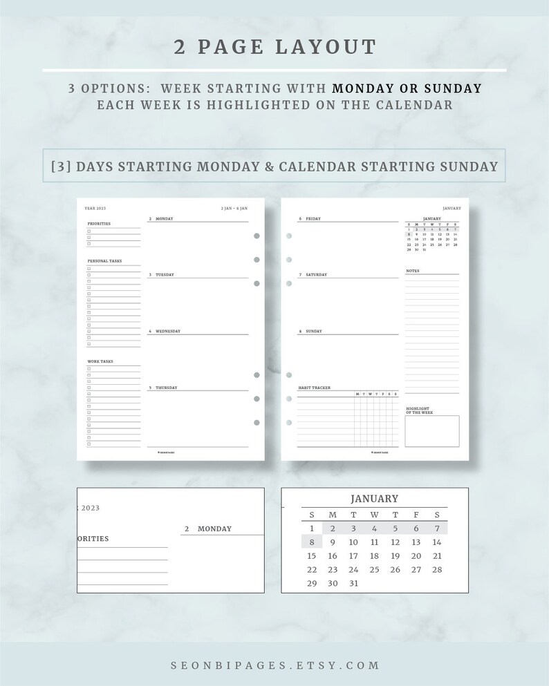 2023 Weekly Planner Printable A5 Size Dated Weekly - Etsy