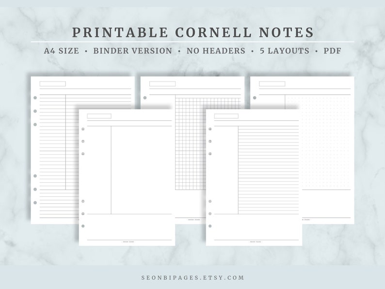 A4 Size, Printable Cornell Notes, Binder Version, No Headers, Cornell ...