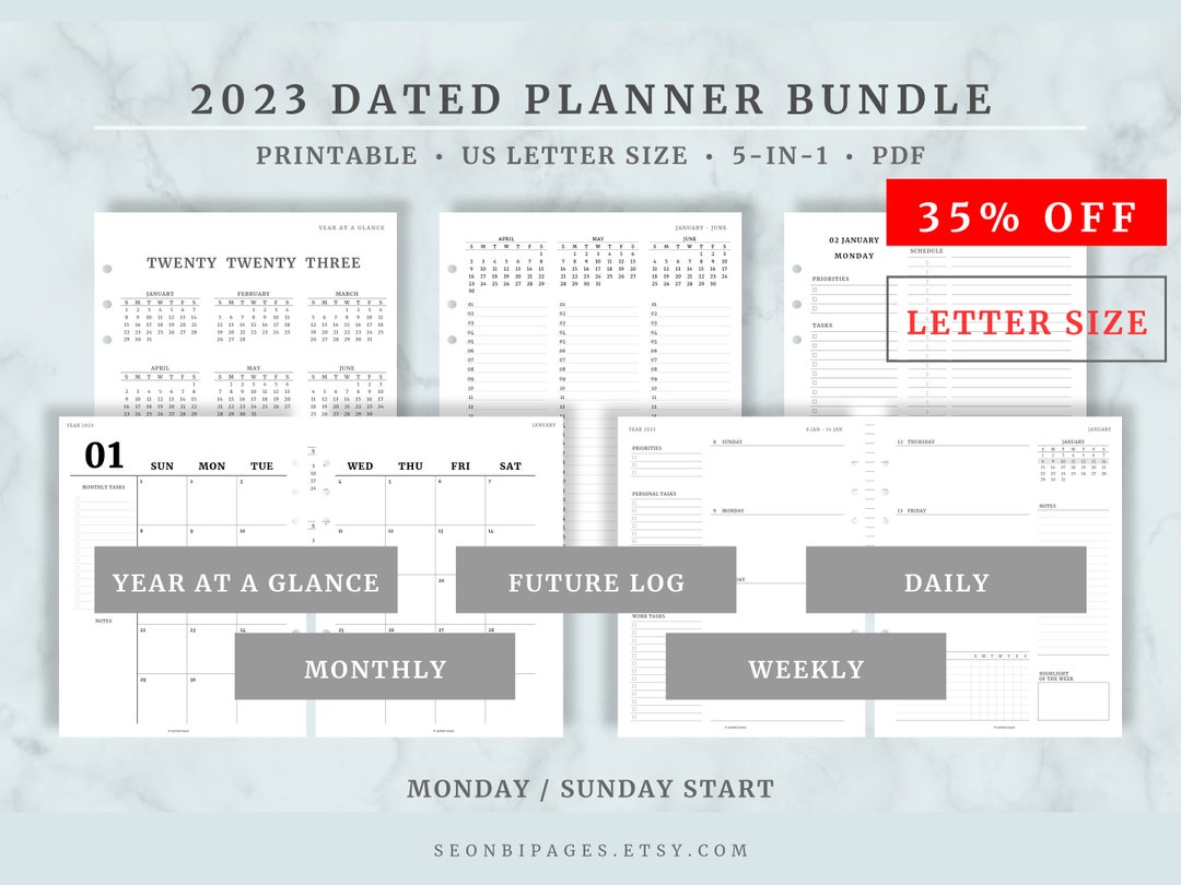 2023 Planner Bundle Printable, US Letter Size, Dated, 2023 Calendar ...