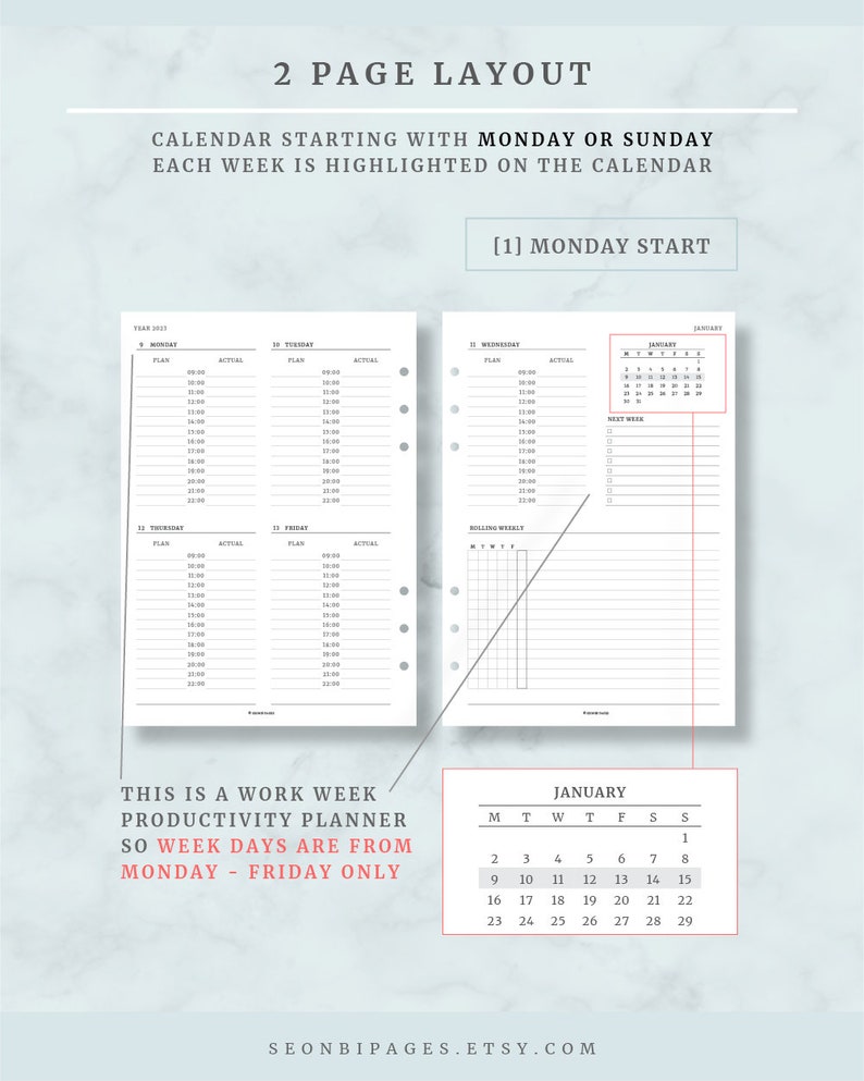 2023 Productivity Weekly Planner Printable, A4 Size, Dated, Rolling ...