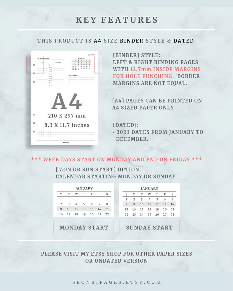 2023 Productivity Weekly Planner Printable, A4 Size, Dated, Rolling ...