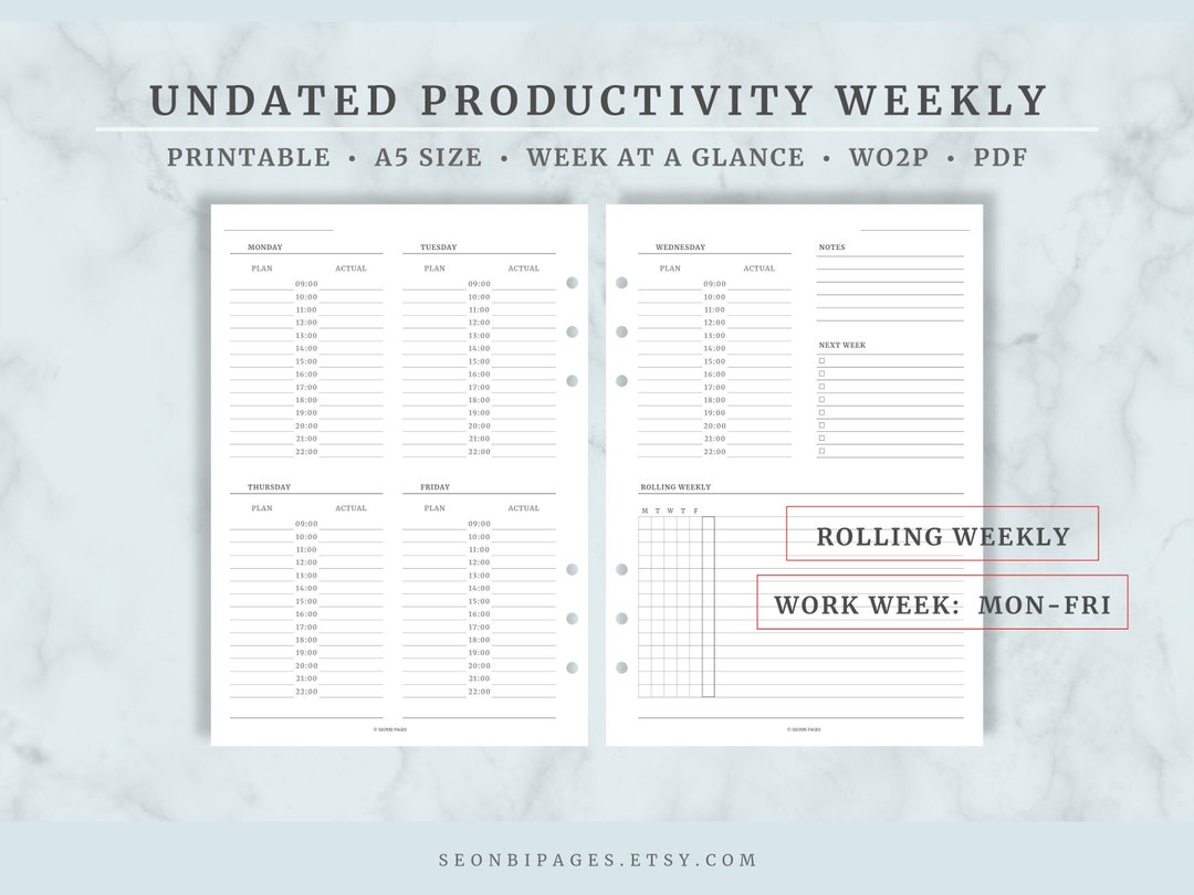 Productivity Weekly Planner Printable A5 Size Undated - Etsy