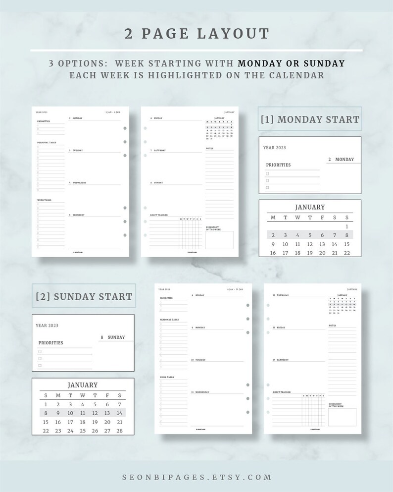 2023 Weekly Planner Printable, Half Letter Size, Dated, Weekly ...