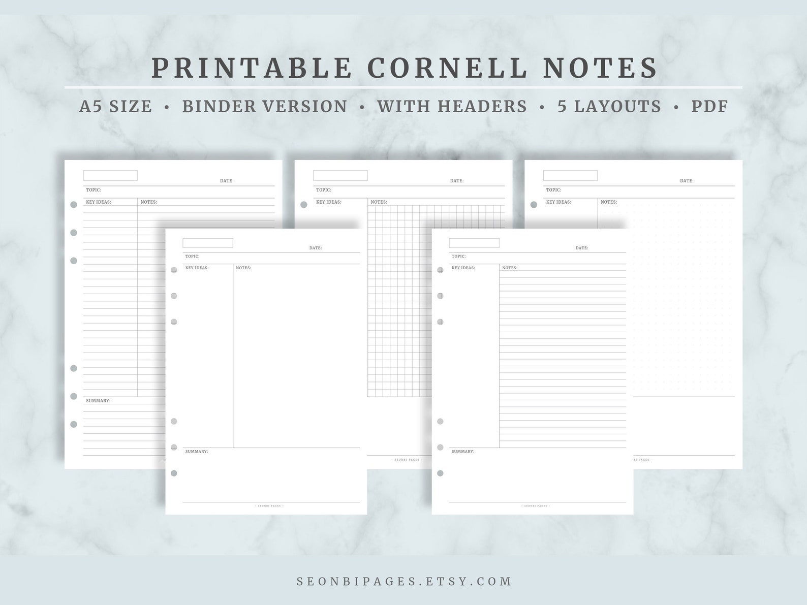 A5 Size, Printable Cornell Notes, Binder Version, With Headers, Cornell ...