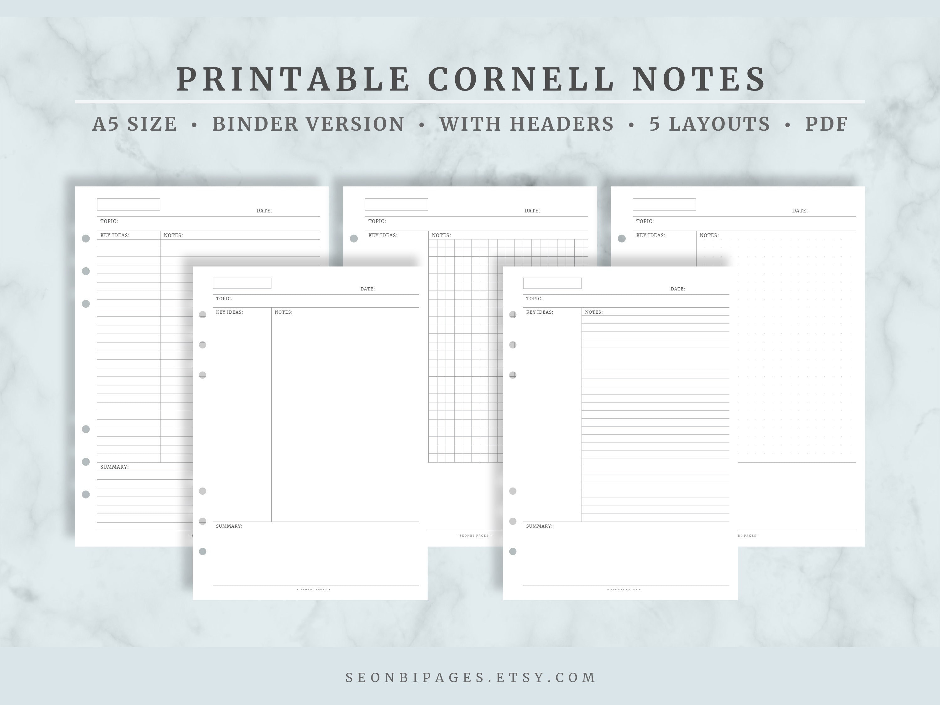A5 Size, Printable Cornell Notes, Binder Version, With Headers, Cornell ...