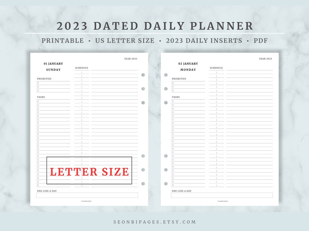 2023 Daily Planner Printable US Letter Size Dated Daily - Etsy