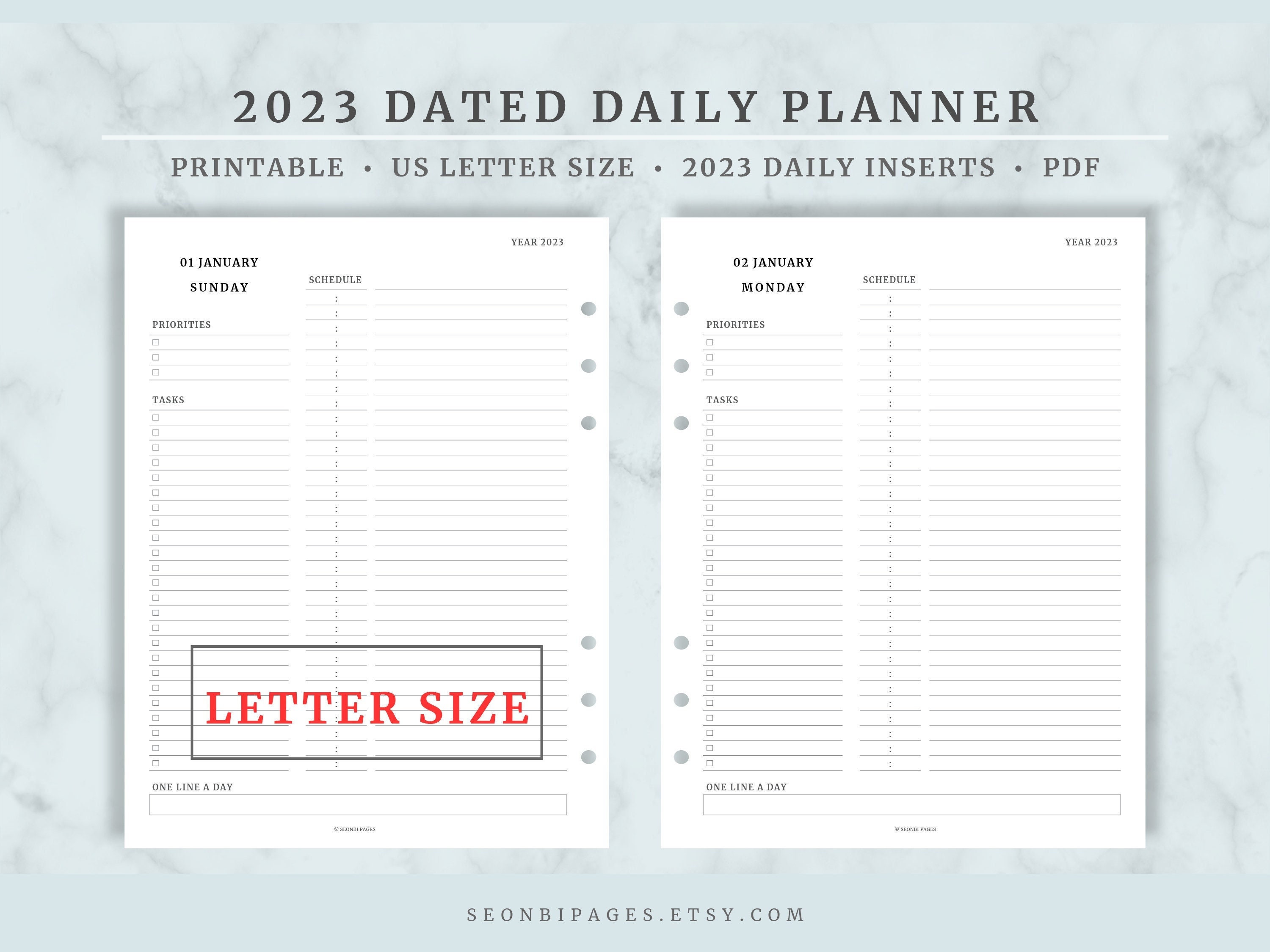 2023 Daily Planner Printable US Letter Size Dated Daily - Etsy