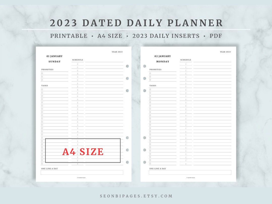 2023 Daily Planner Printable A4 Size Dated Daily Organizer - Etsy