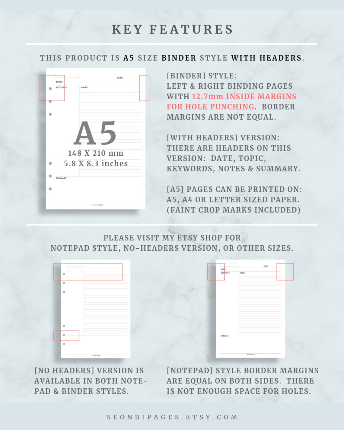 A5 Size, Printable Cornell Notes, Binder Version, With Headers, Cornell ...