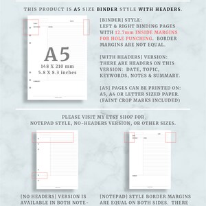 A5 Size, Printable Cornell Notes, Binder Version, With Headers, Cornell ...