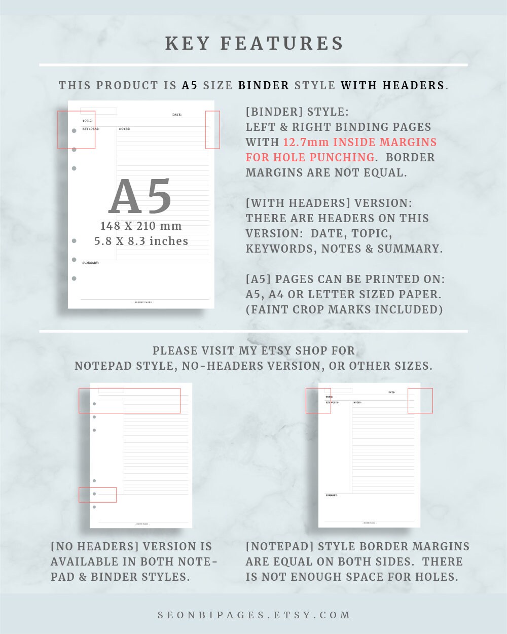 A5 Size, Printable Cornell Notes, Binder Version, With Headers, Cornell ...