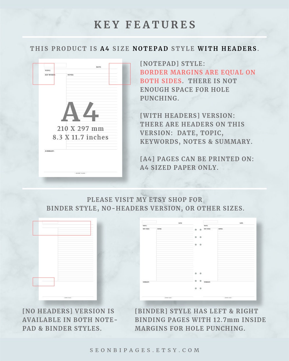 A4 Size Printable Cornell Notes Notepad Version With - Etsy