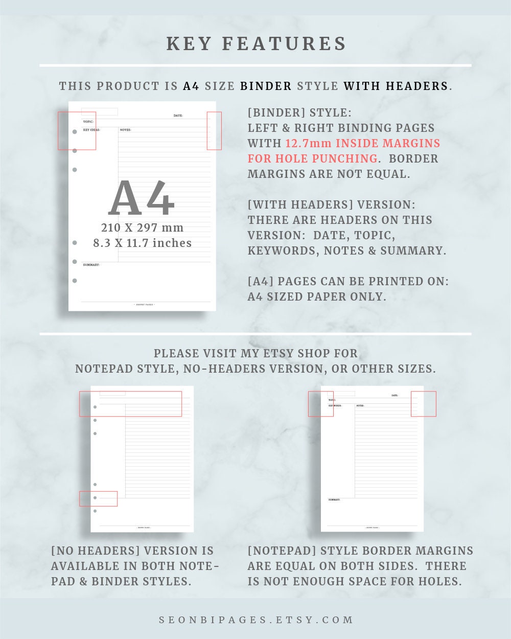 A4 Size, Printable Cornell Notes, Binder Version, With Headers, Cornell ...