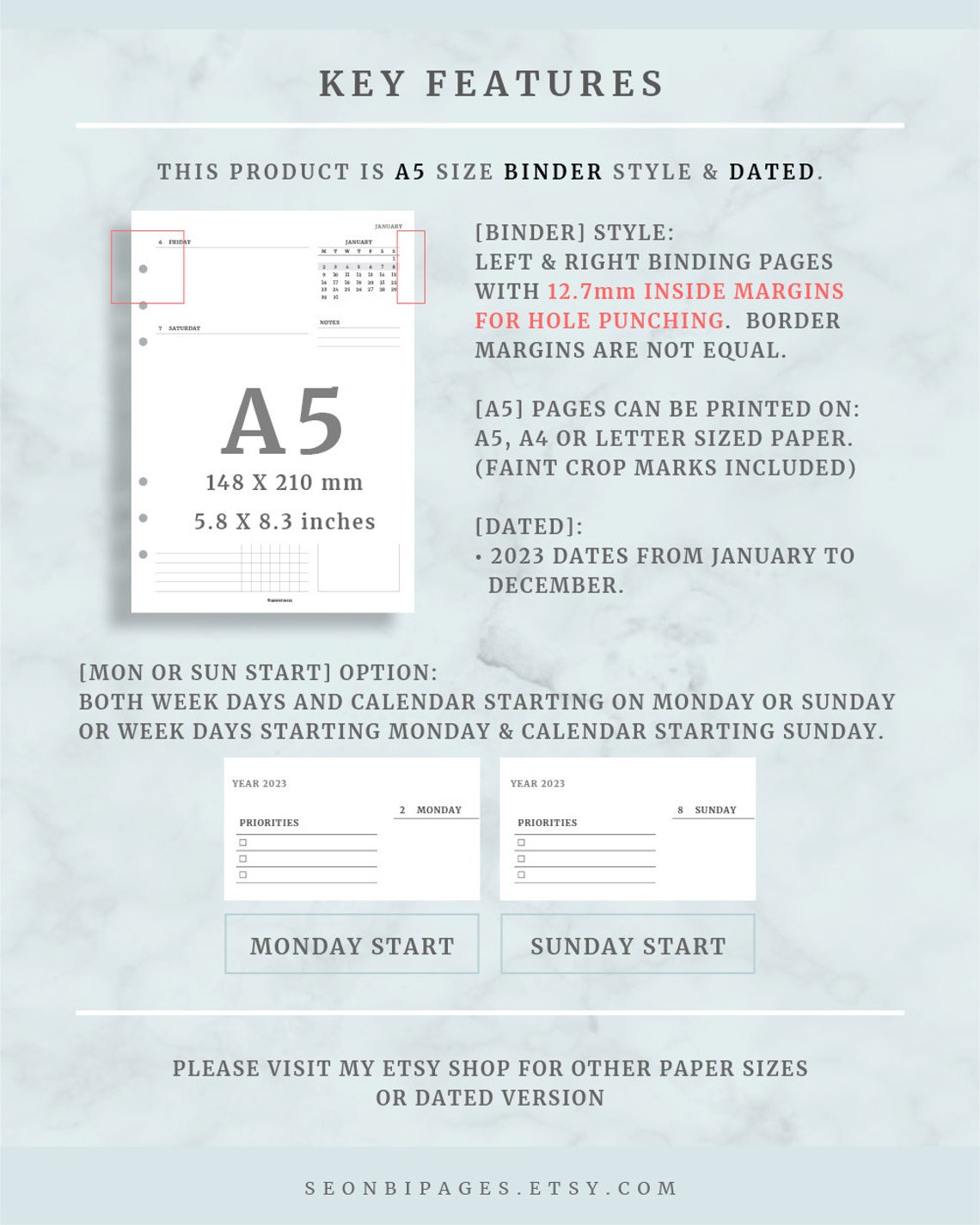 2023 Weekly Planner Printable A5 Size Dated Weekly - Etsy