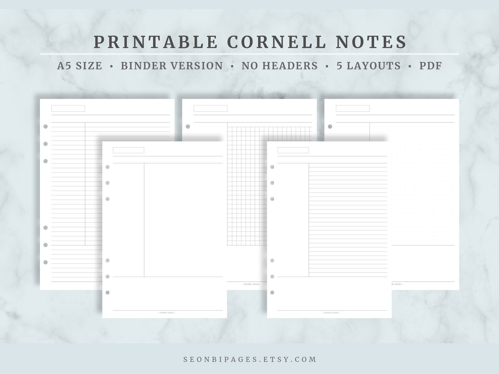 A5 Size Printable Cornell Notes Binder Version No Headers - Etsy