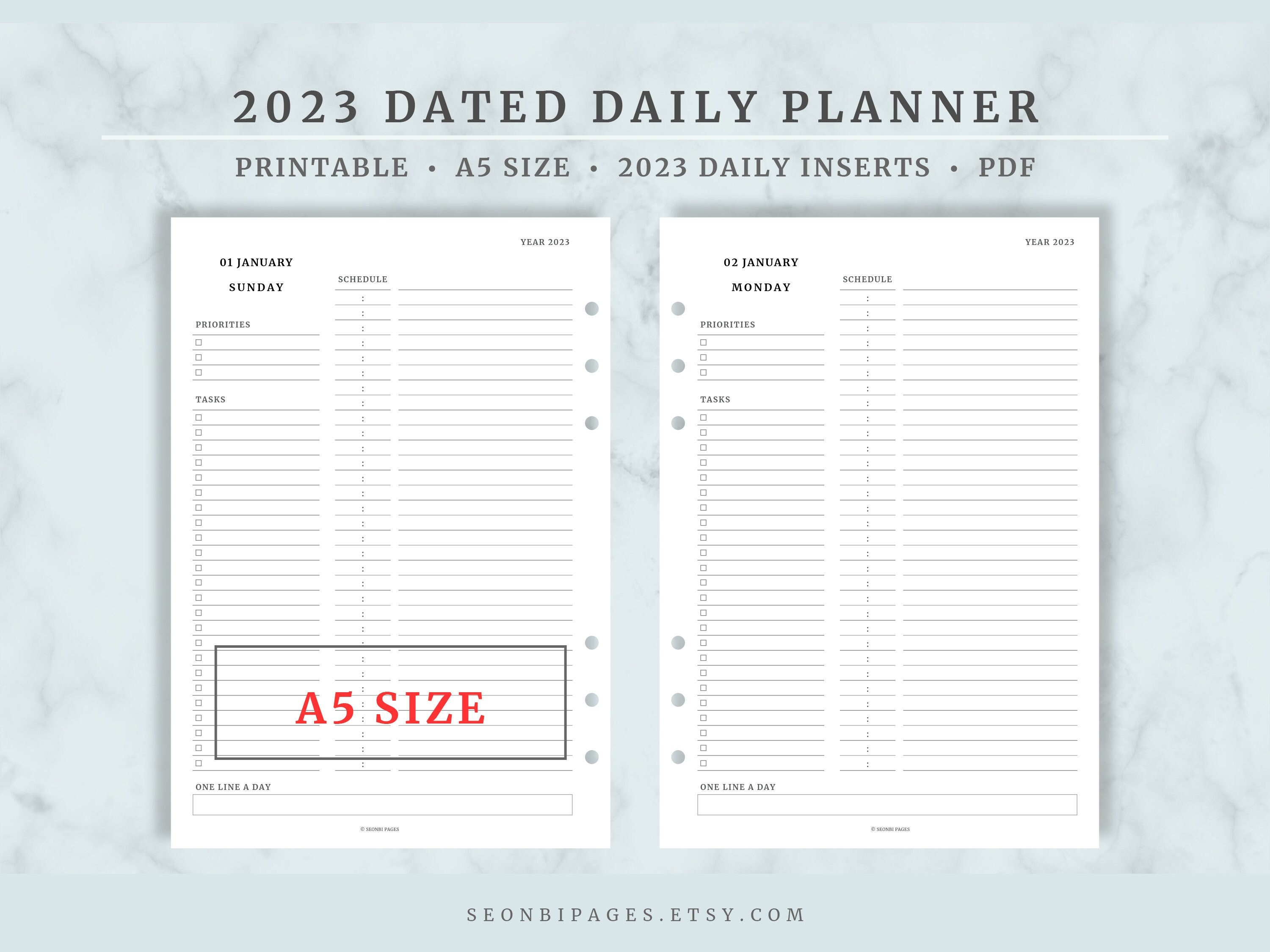 2023 Daily Planner Printable, A5 Size, Dated, Daily Organizer, Daily ...