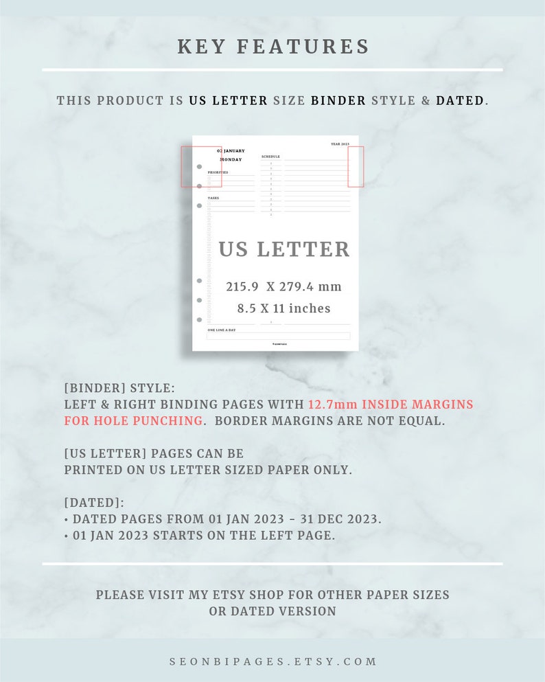 2023 Daily Planner Printable US Letter Size Dated Daily - Etsy