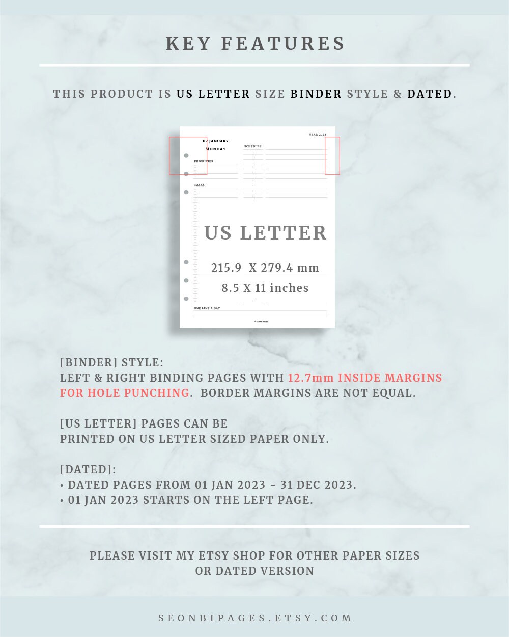 2023 Daily Planner Printable US Letter Size Dated Daily - Etsy