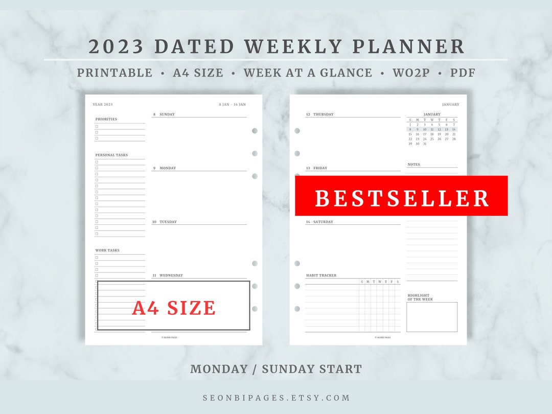 2023 Weekly Planner Printable, A4 Size, Dated, Weekly Organizer, Weekly ...
